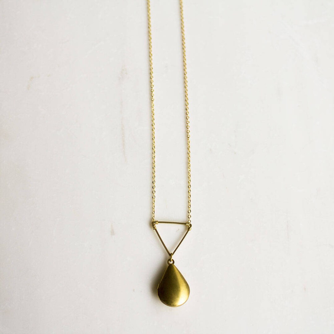 Triangle Locket Necklace, Teardrop Locket Necklace, Gold Locket, Simple ...