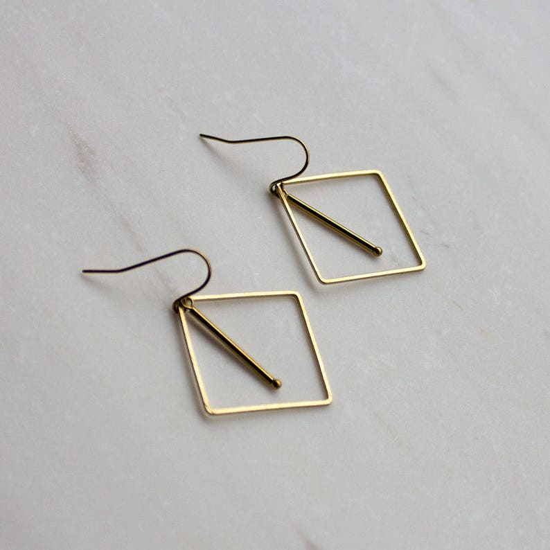 Gold Geometric Diamond Earrings Gold Dangle Earrings - Etsy