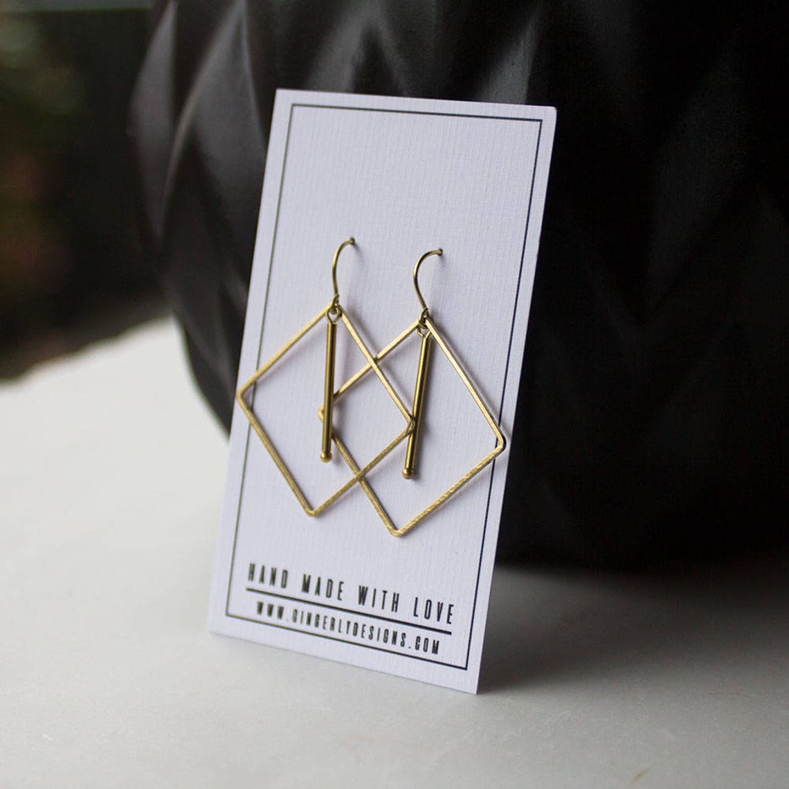Gold Geometric Diamond Earrings Gold Dangle Earrings - Etsy