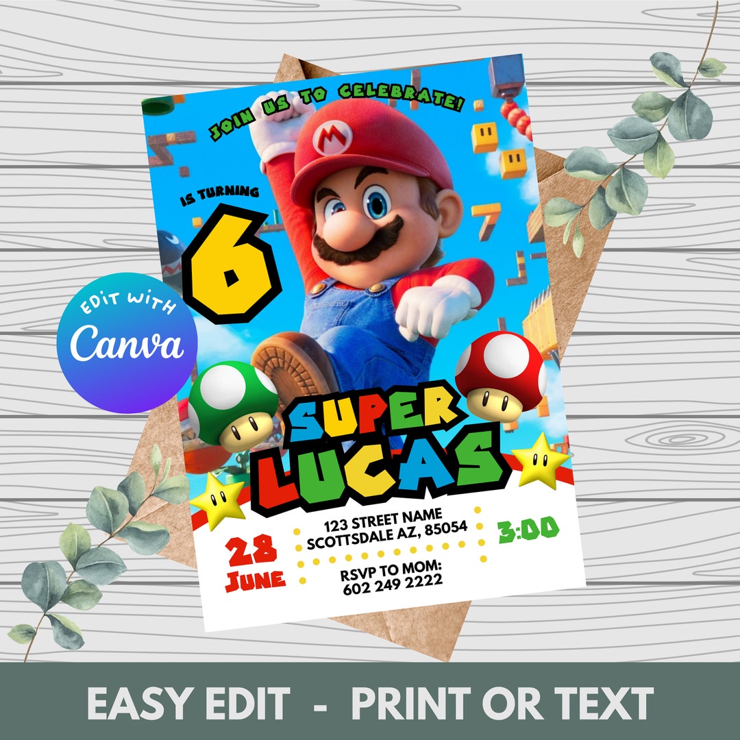 Invitación Super Mario Bros Plantilla de invitación Mario Bros ...