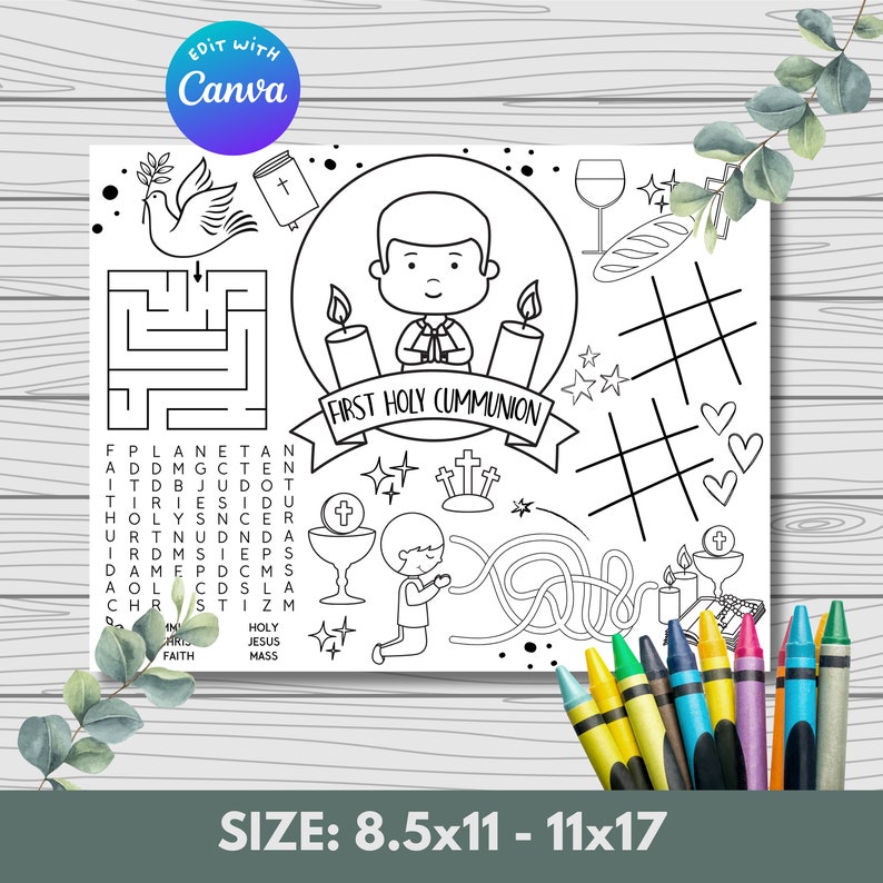 First Holy Communion Invitation | Placemat | Boy Invitation First ...