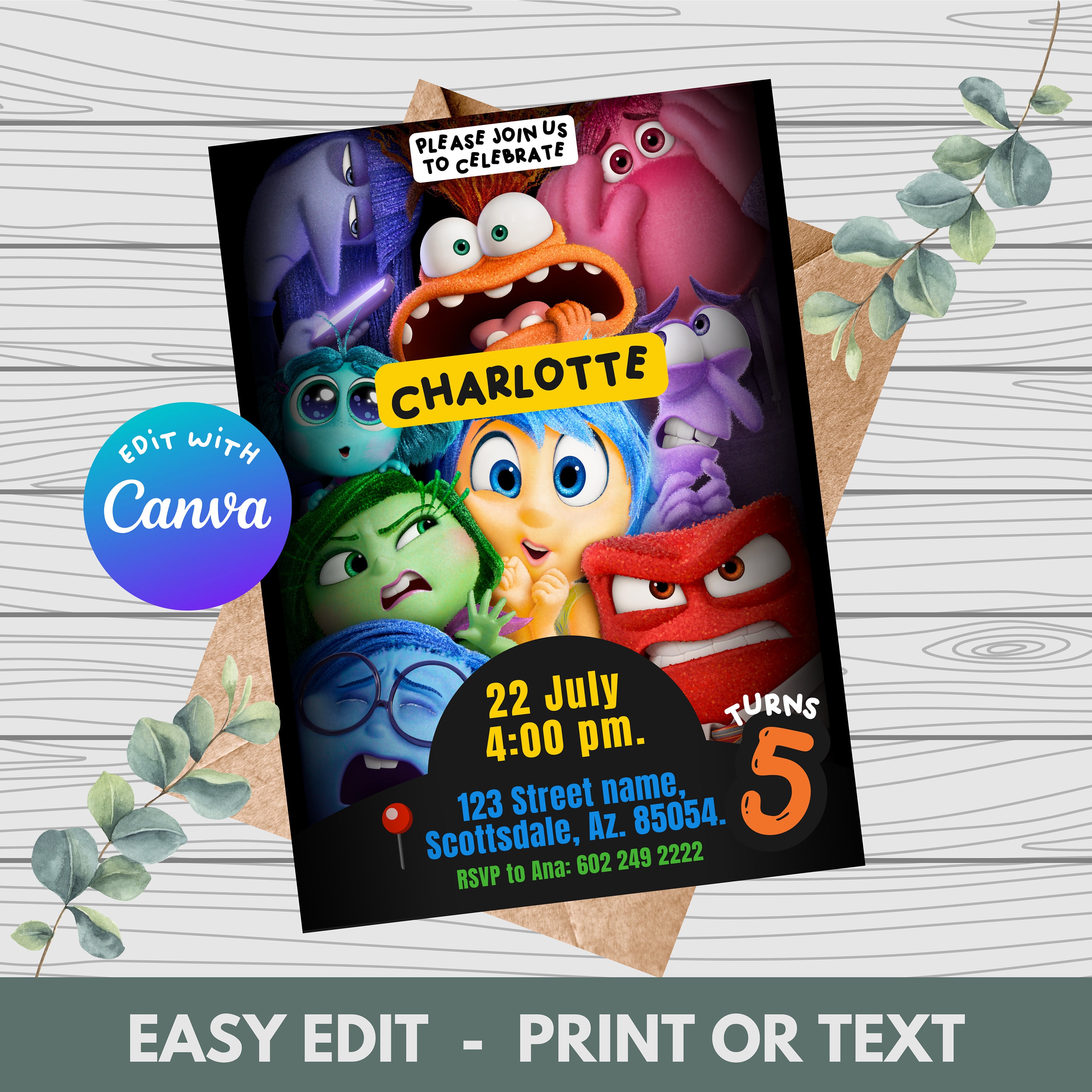 Invitación de cumpleaños Película Intensamente 2 | Invitación de ...