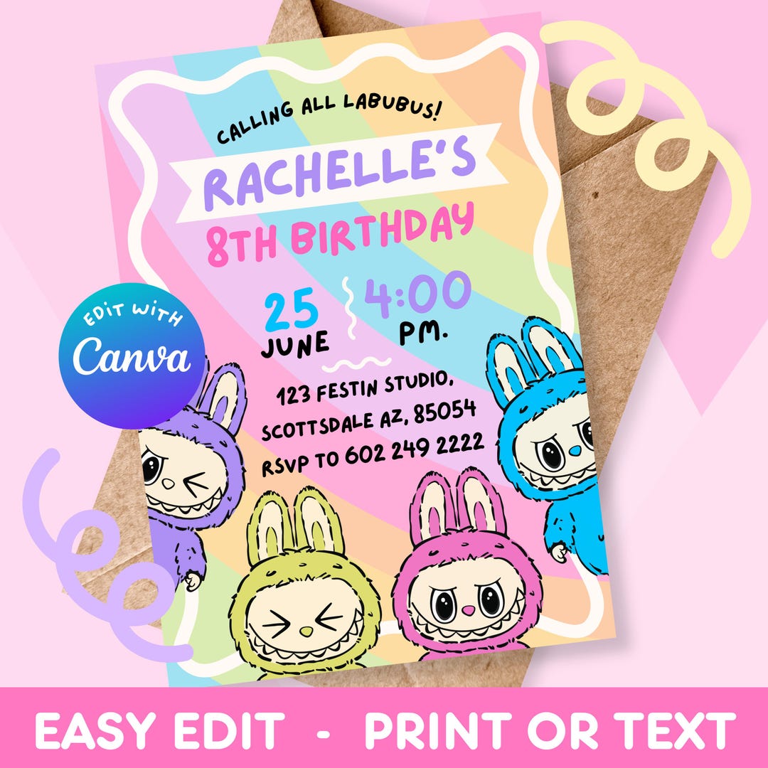 Labubu Party Invitation Template | Labubu Birthday Invitation ...