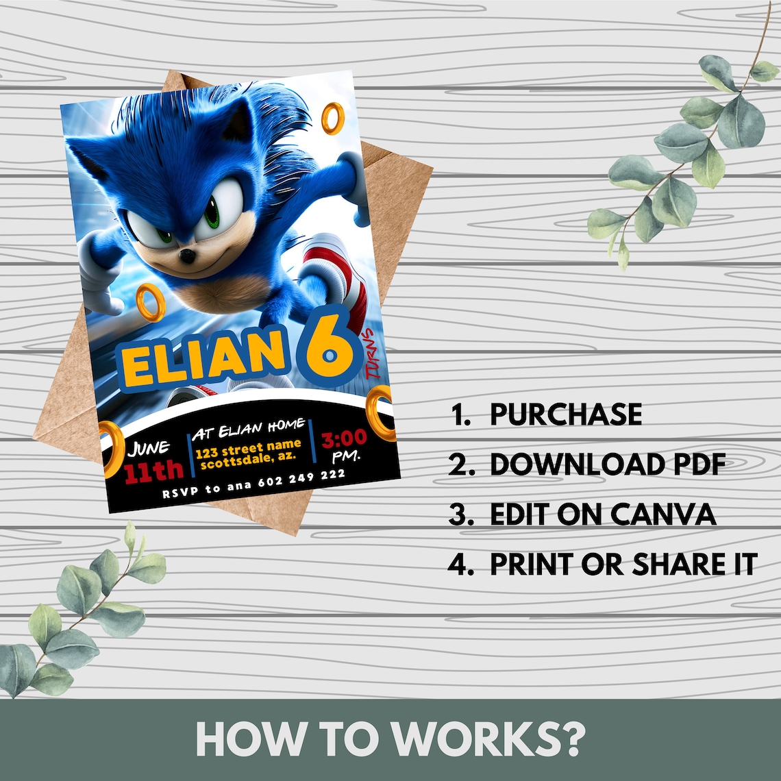 Sonic Birthday Invitation Sonic Invitation Template Sonic Digital ...