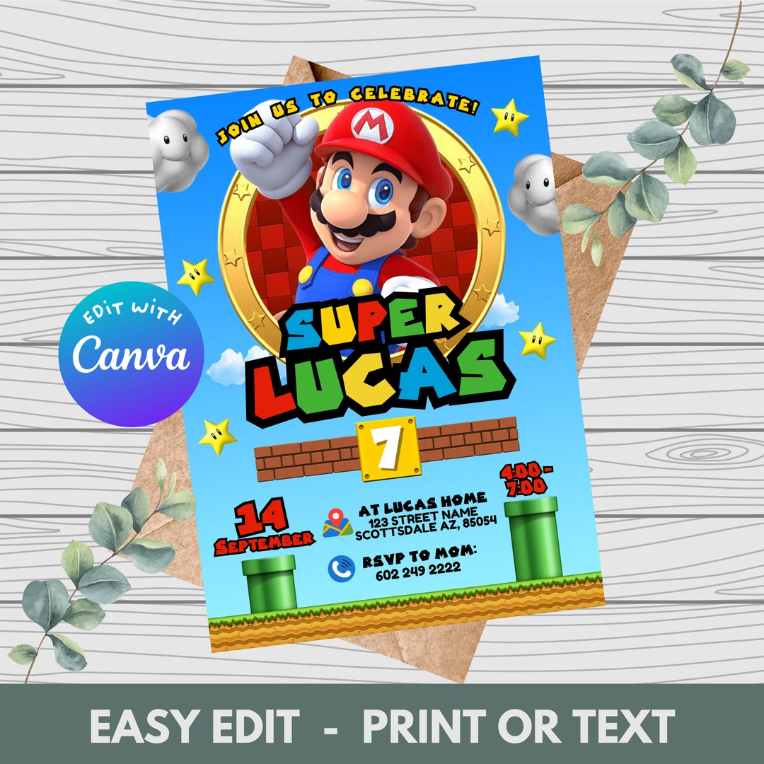 Super Mario Birthday Invitation, Template Super Mario Bros Invitation ...