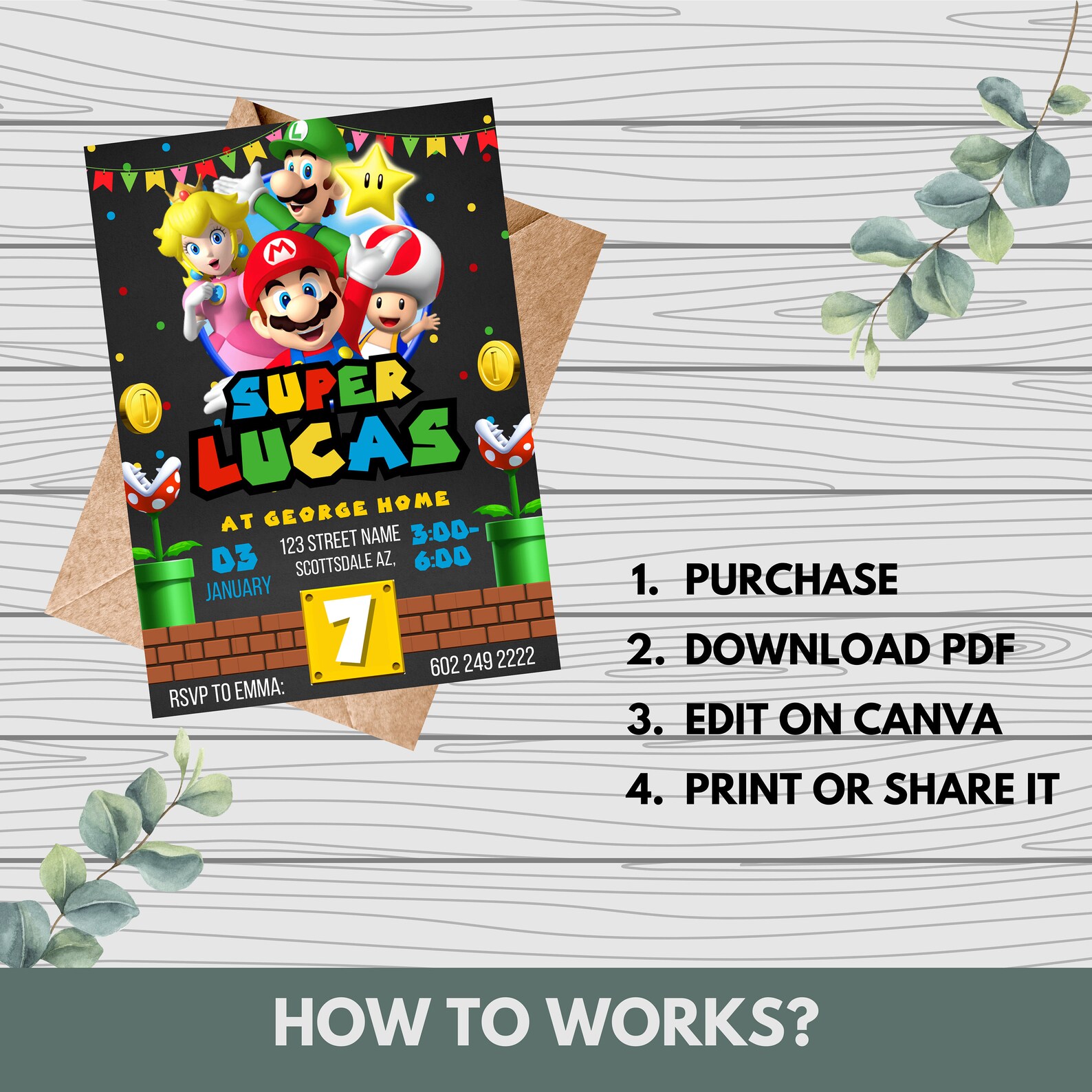 Super Mario Birthday Invitation, Template Super Mario Bros Invitation ...