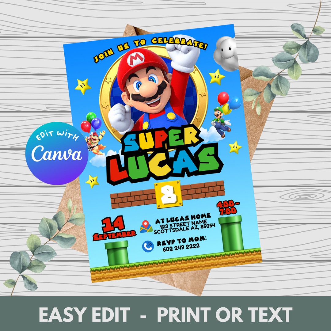 Super Mario Birthday Invitation, Kids Birthday, Mario Bros, Digital ...