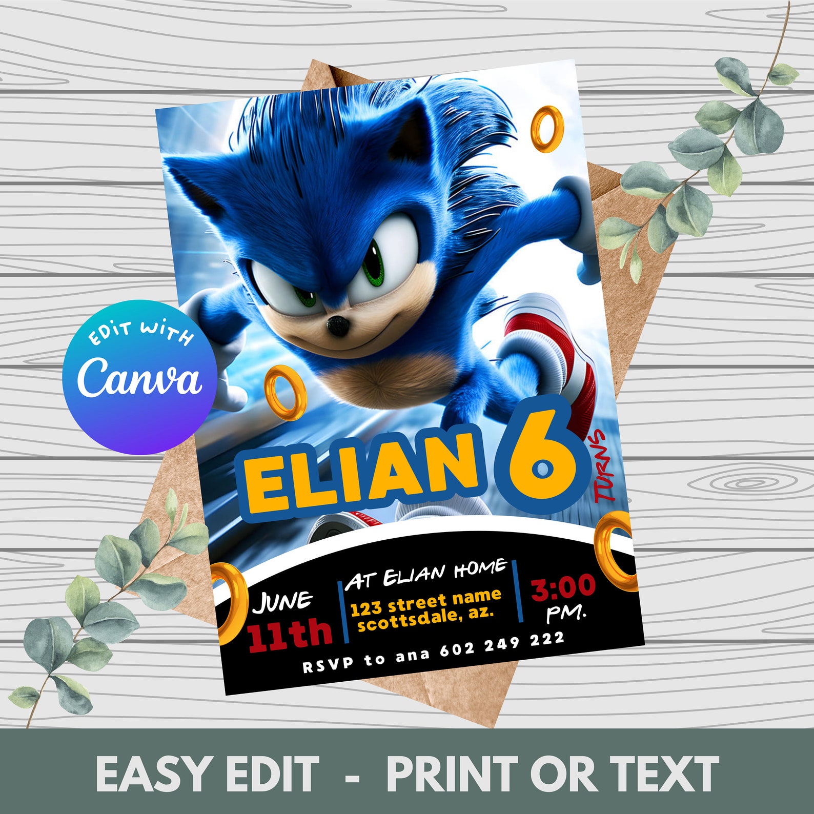 Sonic Birthday Invitation | Sonic Invitation Template | Sonic Digital ...