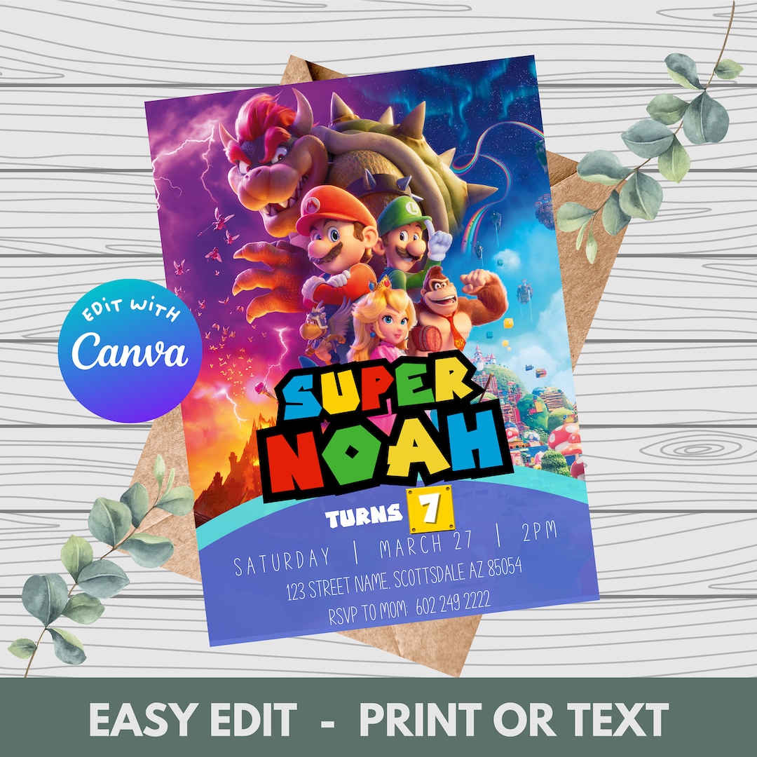 Mario Bros Birthday Invitation, Super Mario Invitation, Kids Birthday ...