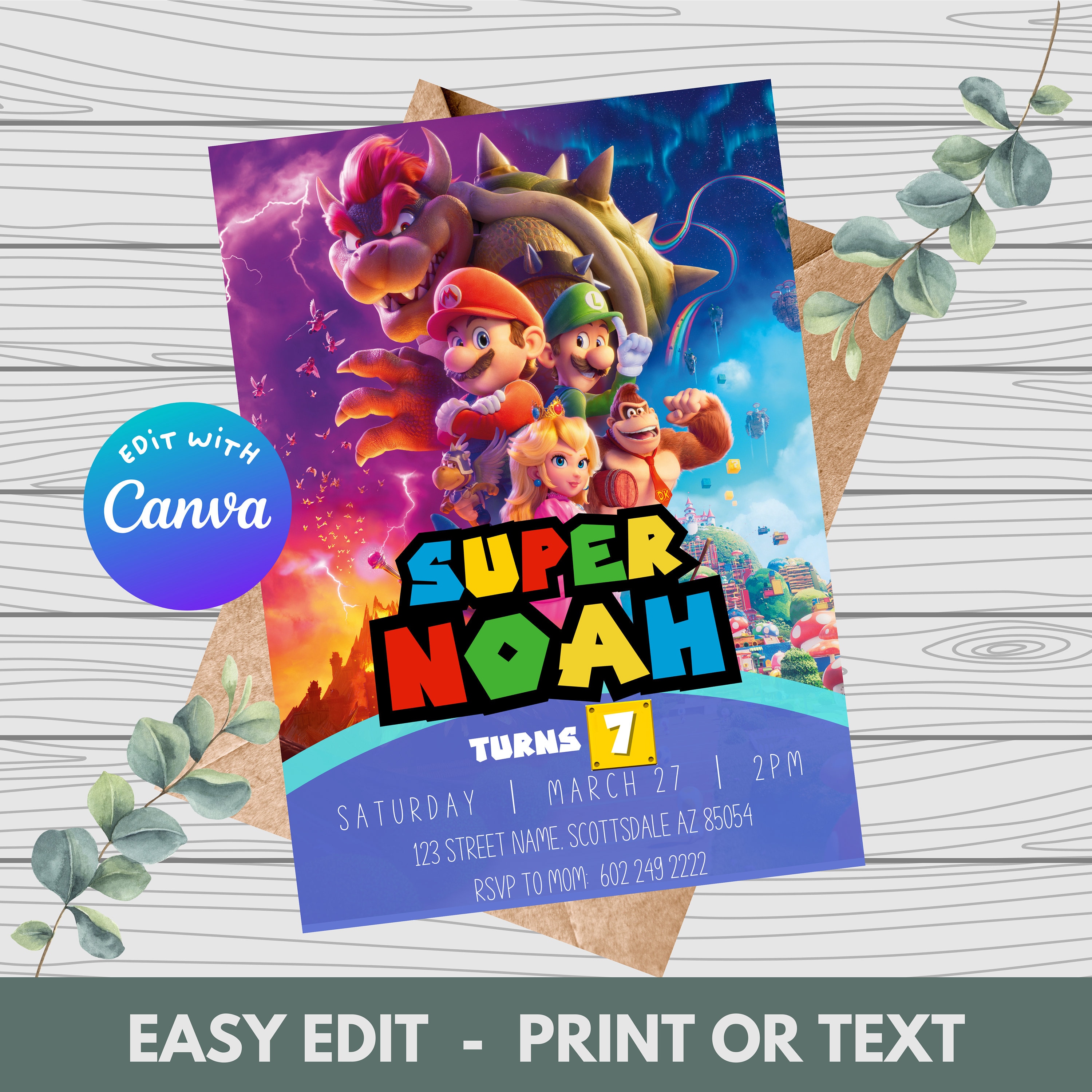 Mario Bros Birthday Invitation, Super Mario Invitation, Kids Birthday ...