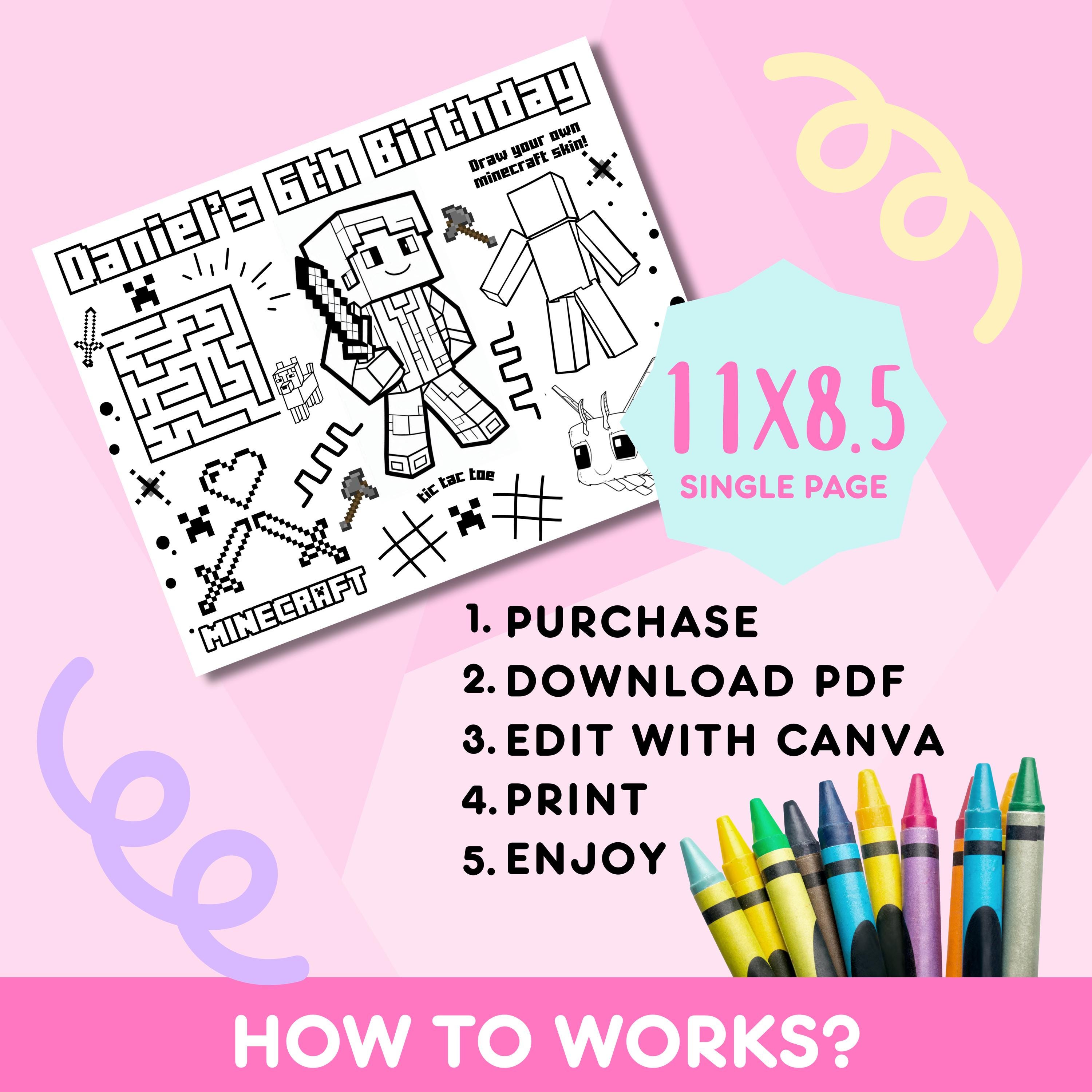 Minecraft Activity Sheet | Kids Placemat | Minecraft Party | Minecraft ...