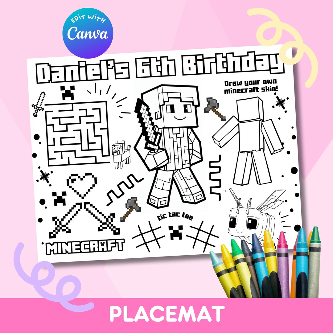 Minecraft Activity Sheet | Kids Placemat | Minecraft Party | Minecraft ...