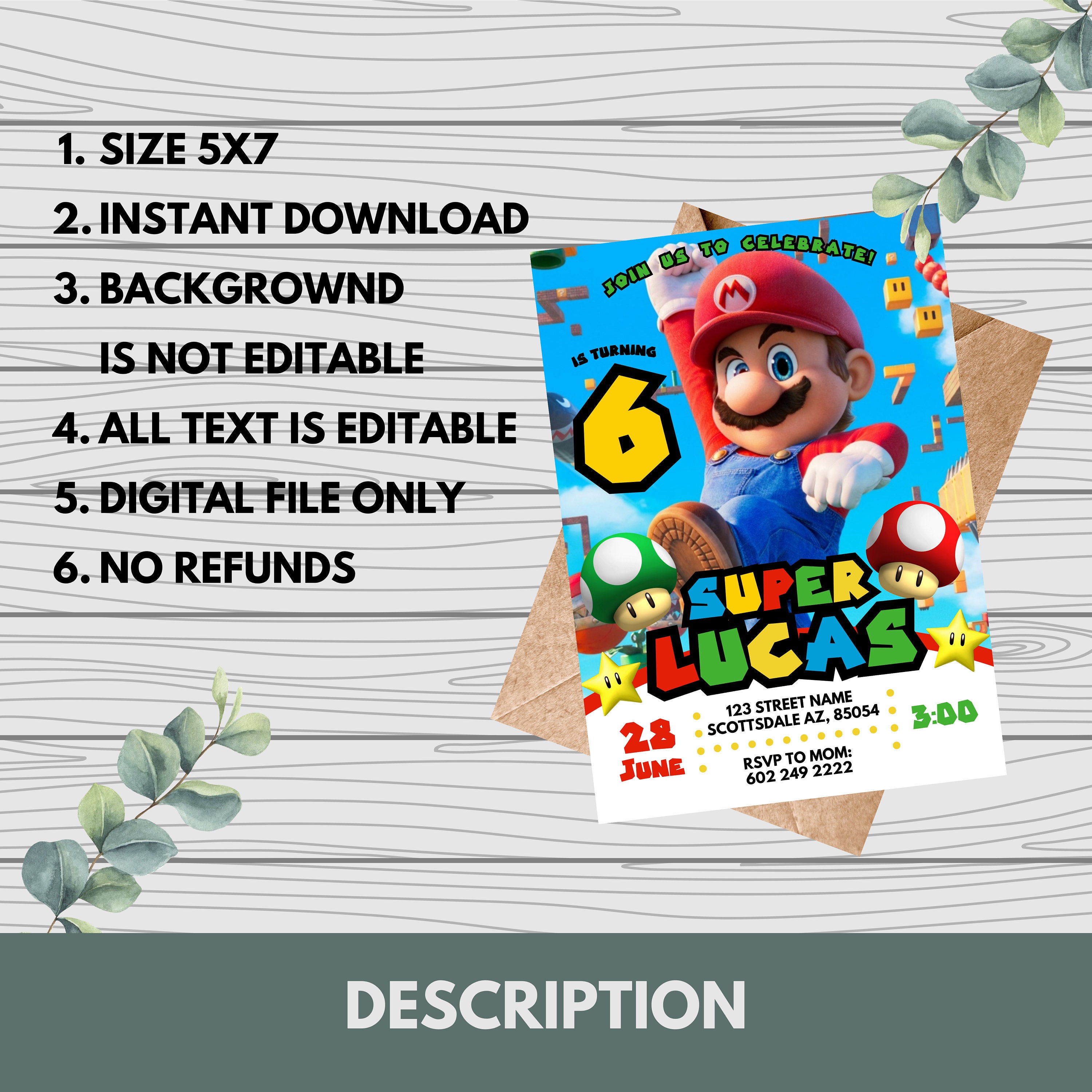 Super Mario Bros Invitation Mario Bros Invitation Template Super Mario ...