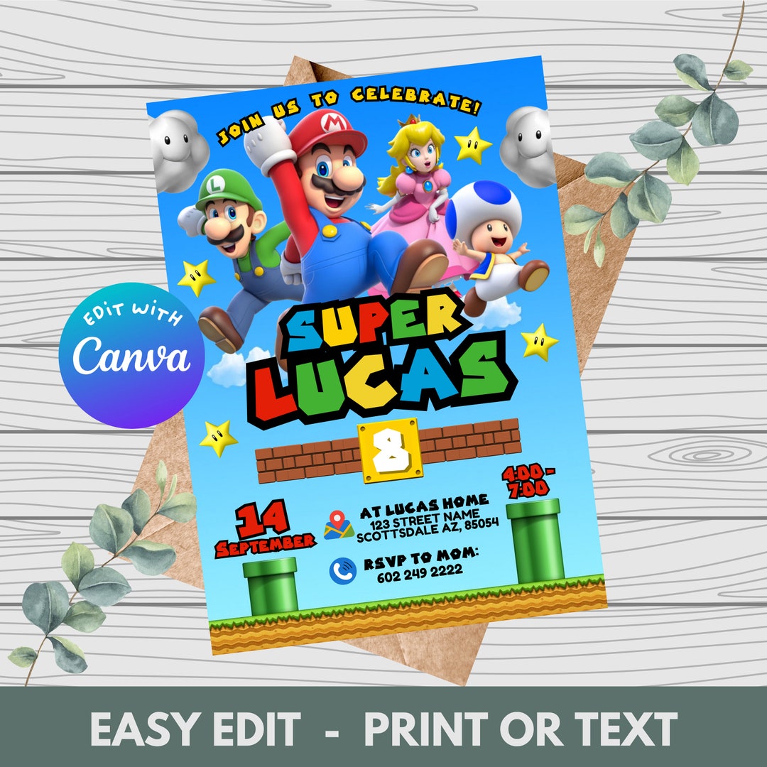 Invitación Super Mario Bros | Plantilla de invitación Mario Bros ...
