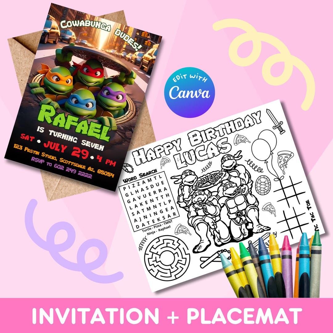 Teenage Mutant Ninja Turtles Invitation and Activity Sheet | Teenage Mutant Ninja Turtles Party ...