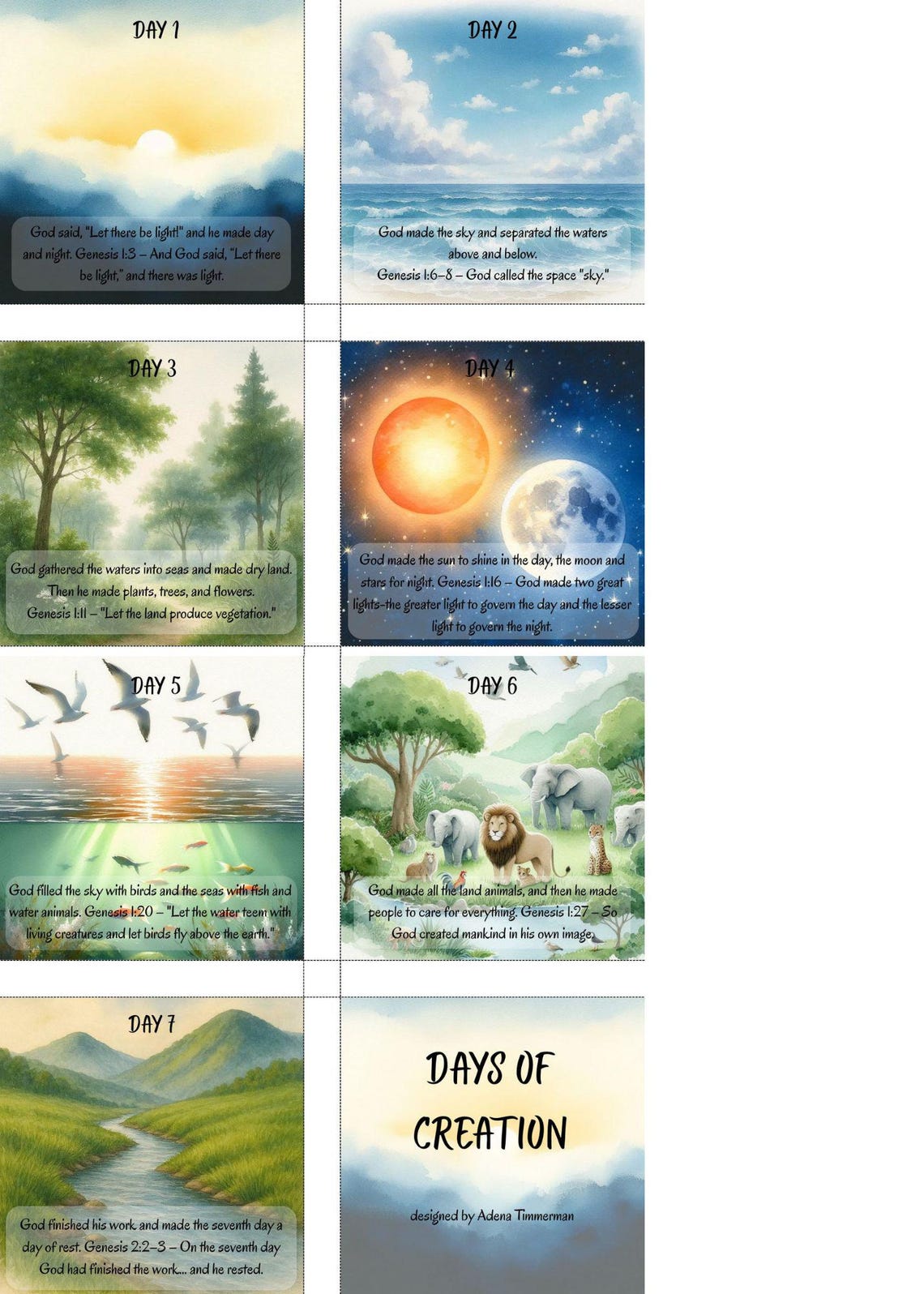 7 Days of Creation Sequencing Cards Printable – Bible Activities for ...