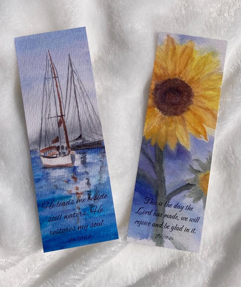 Sunflower Bookmark, Print of Watercolor Painting, Psalm 118:24, This is ...