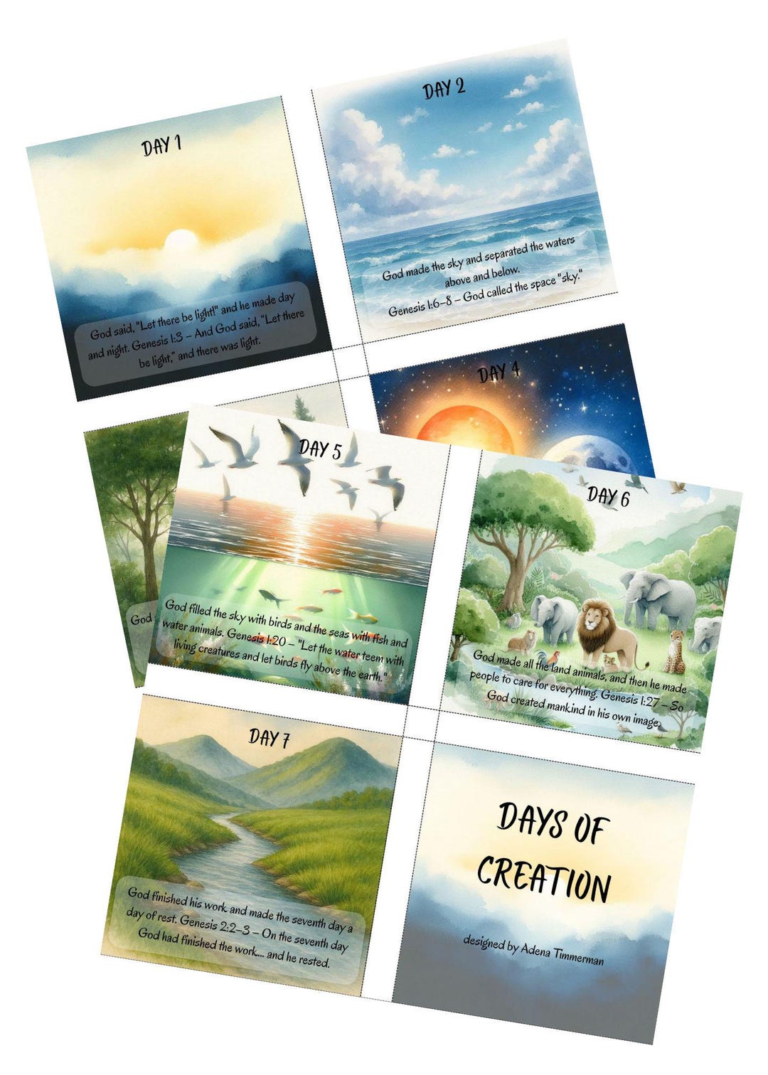 7 Days of Creation Sequencing Cards Printable – Bible Activities for ...