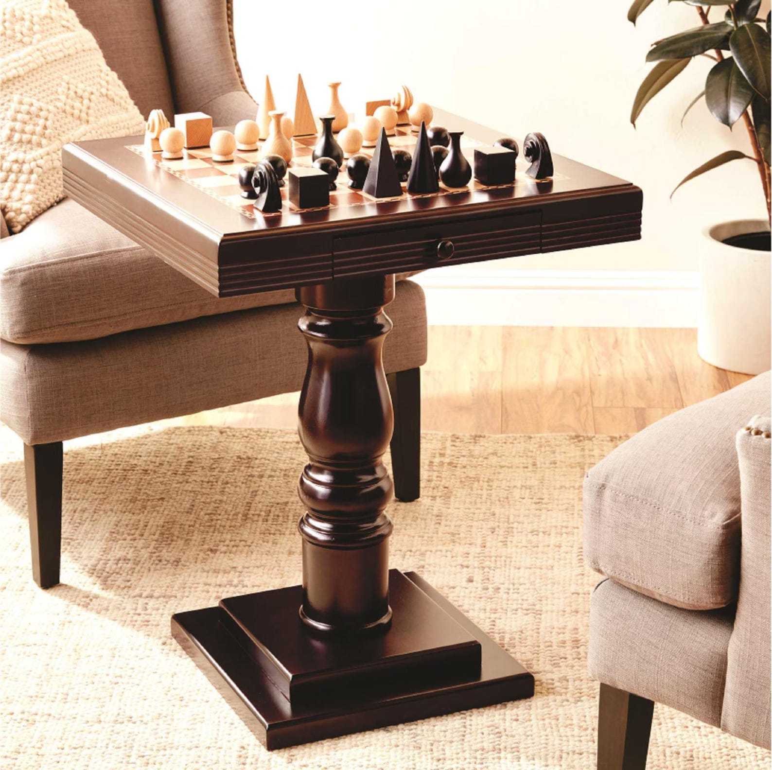 Wood Chess Board Game Table, 3-in-1 Chess Checkers Backgammon Board ...
