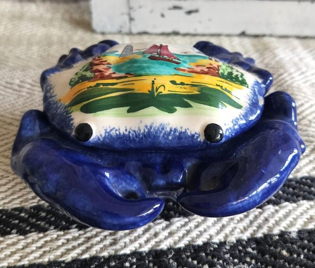 Vintage Hand Painted French Breton Crab Pot With Traditional Design in ...