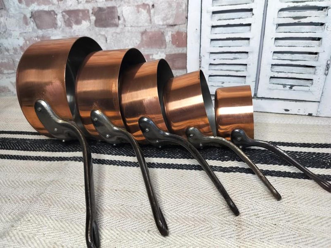 Vintage French Copper Pan Set With Cast Iron Handles - Antique Kitchen ...
