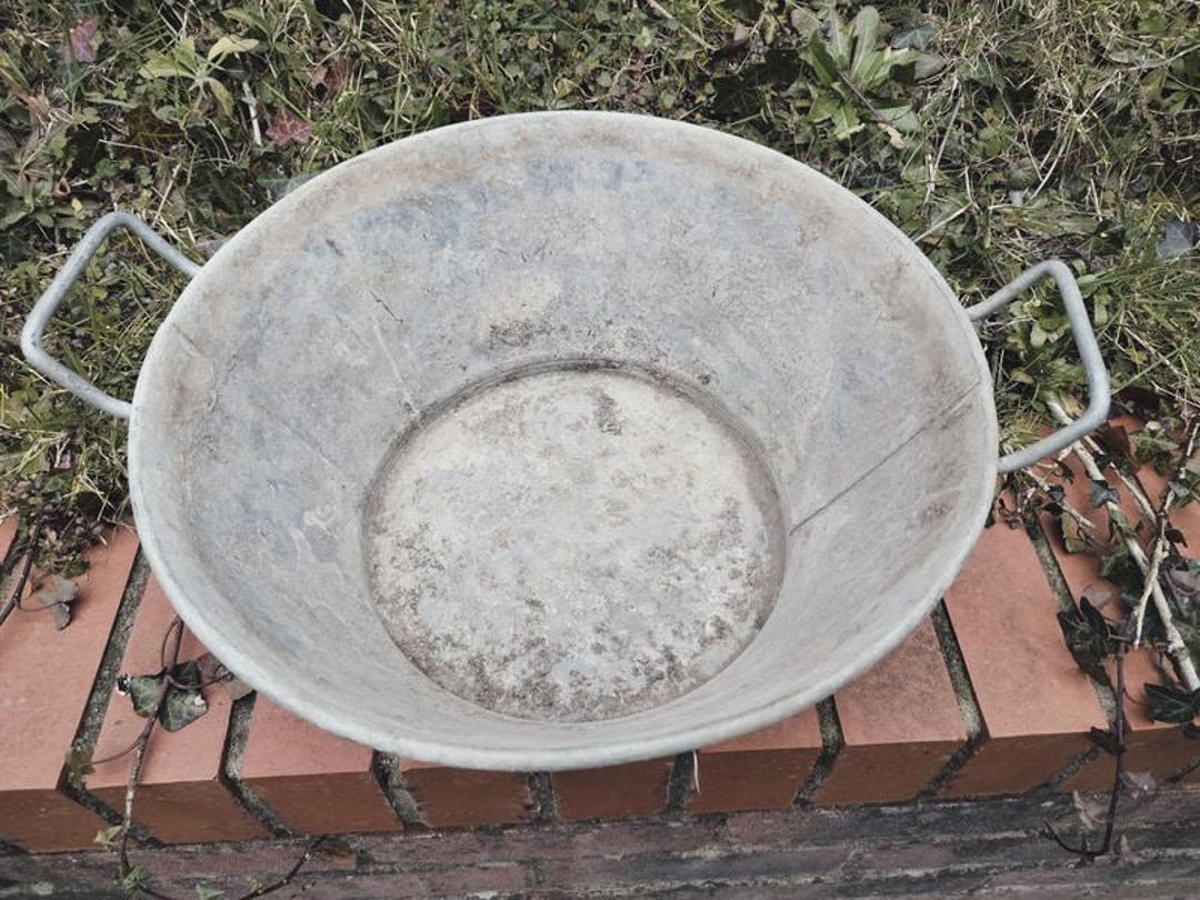 French Vintage Galvanised Wash Basin | Garden Planter, Characterful ...