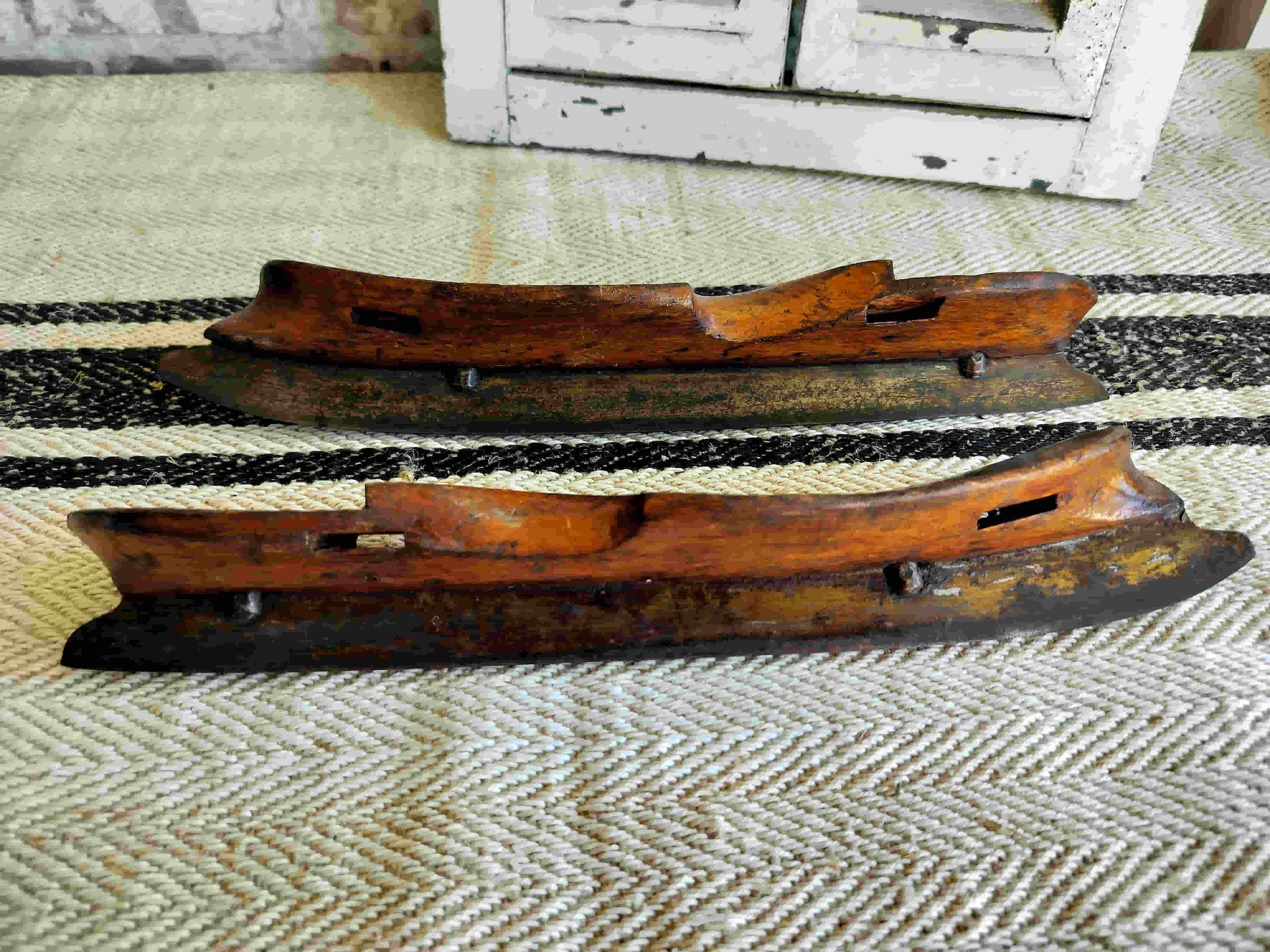 Vintage Early 20th Century Wood & Metal Ice Skates for Sports ...