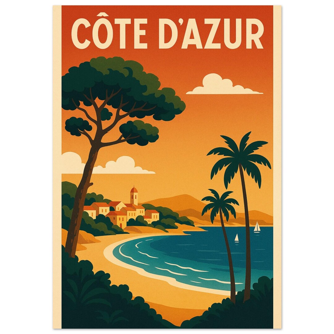 Retro Art Deco Style French Travel Poster - Cote D'azur Design - A2 ...