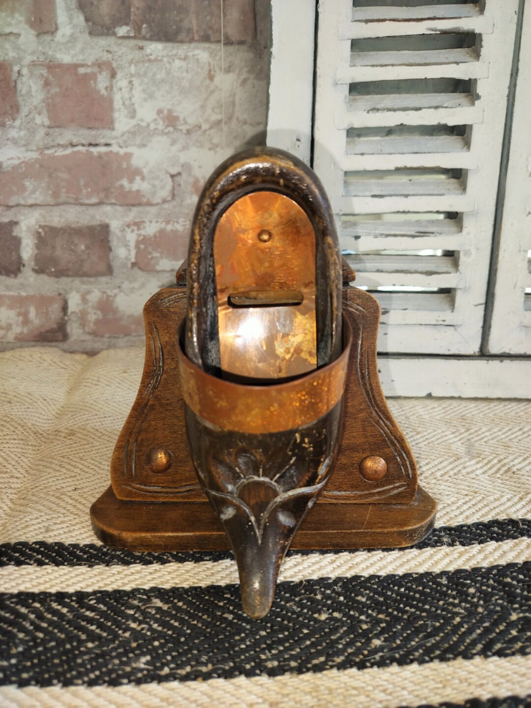 Unusual Antique Wooden Shoe Money Box With Coin Slot - Vintage French ...