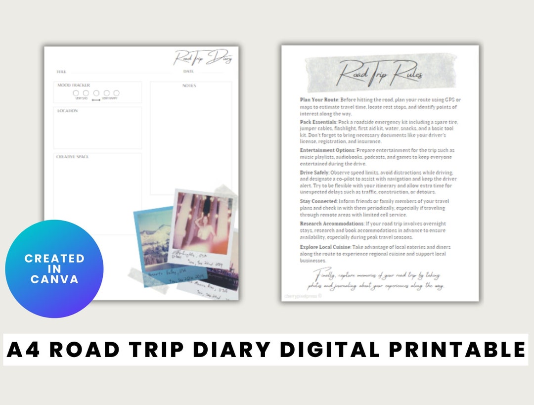 Road Trip Diary Journal PDF Printable Includes FREE BONUS Road Trip ...