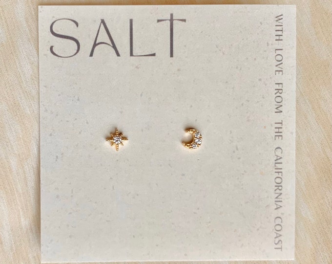 STAR & MOON STUDS | 18k Gold | Dainty Stud Earrings | Gold Stud ...