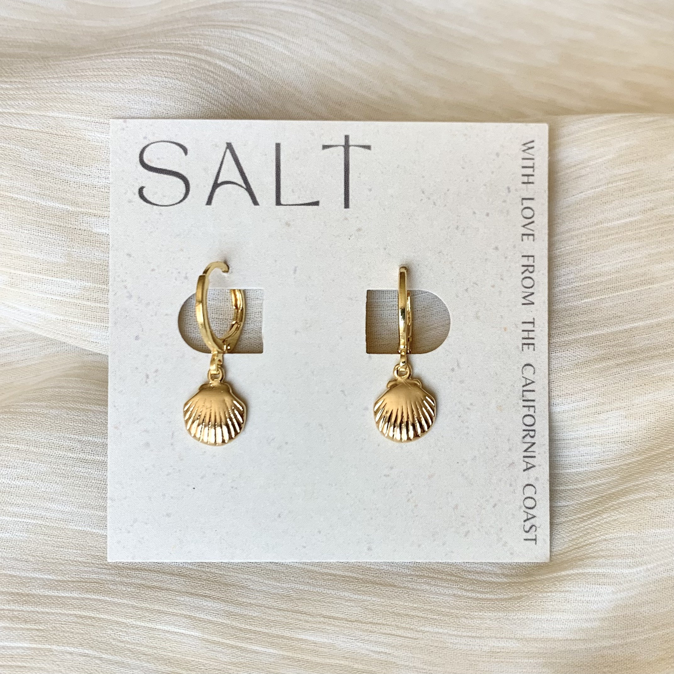 SEASHELL HUGGIE HOOPS Gold Shell Earrings Beachy Jewelry Coastal Chic ...