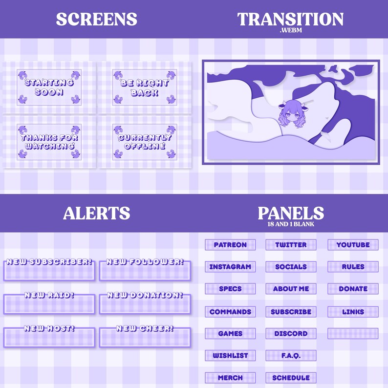 Cute Cow Girl Pngtuber Model Twitch Overlay Package Avatar Banner ...