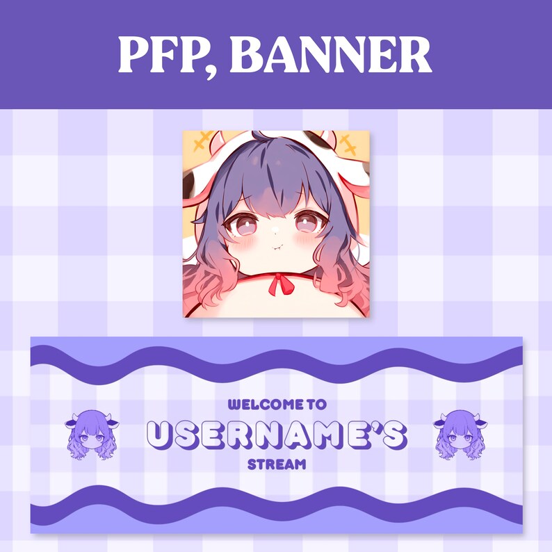 Cute Cow Girl Pngtuber Model Twitch Overlay Package Avatar Banner ...