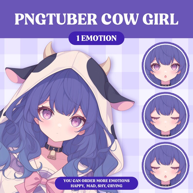 Cute Cow Girl Pngtuber Model Twitch Overlay Package Avatar Banner ...