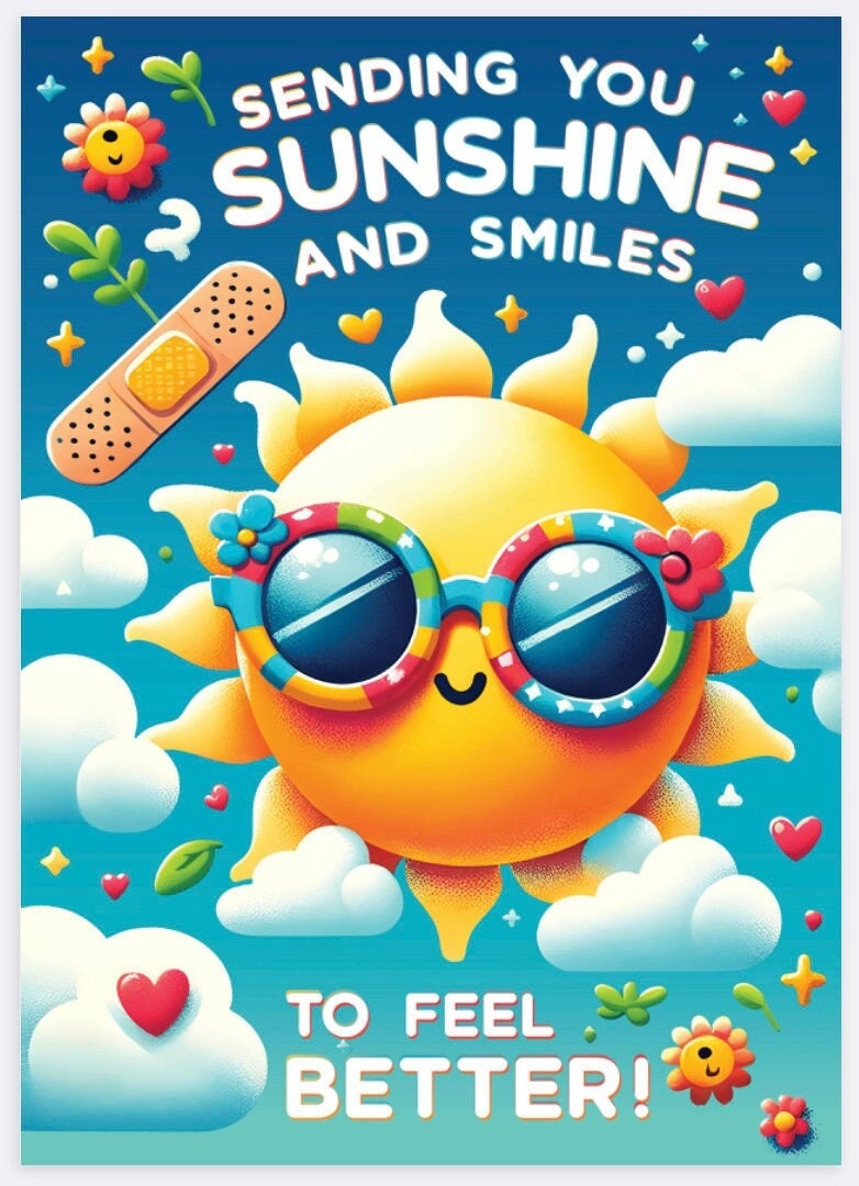 Cute Sunshine Get Well Card digital Printable for Kids - Etsy