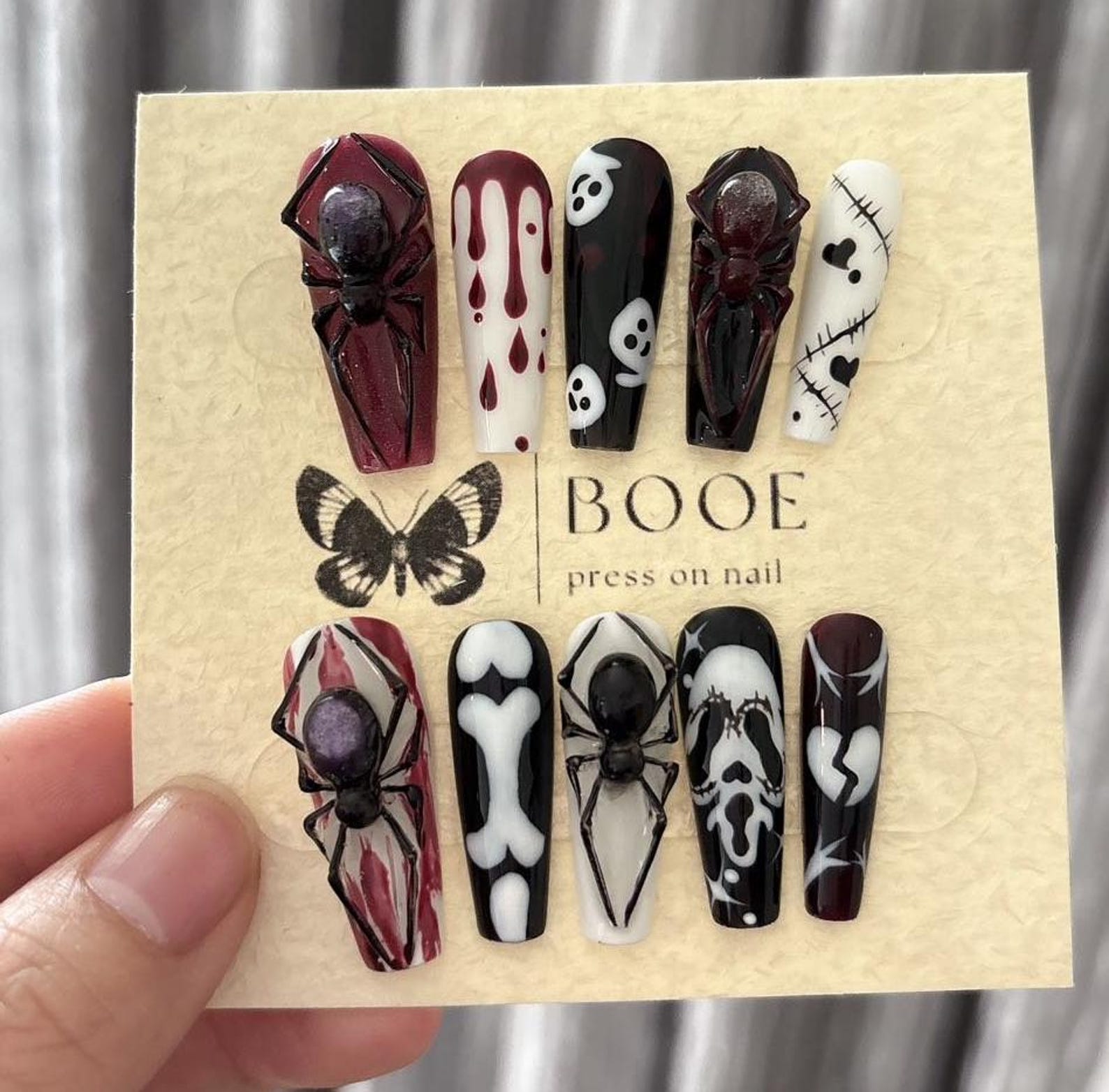 Luxury 3D Spider With Grimace Press on Nail/ Vivid Spider With Heart ...