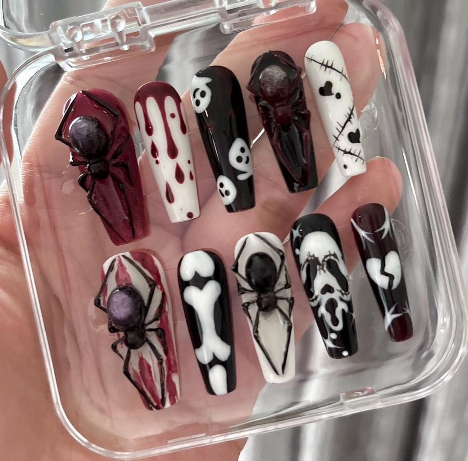 Luxury 3D Spider With Grimace Press on Nail/ Vivid Spider With Heart ...
