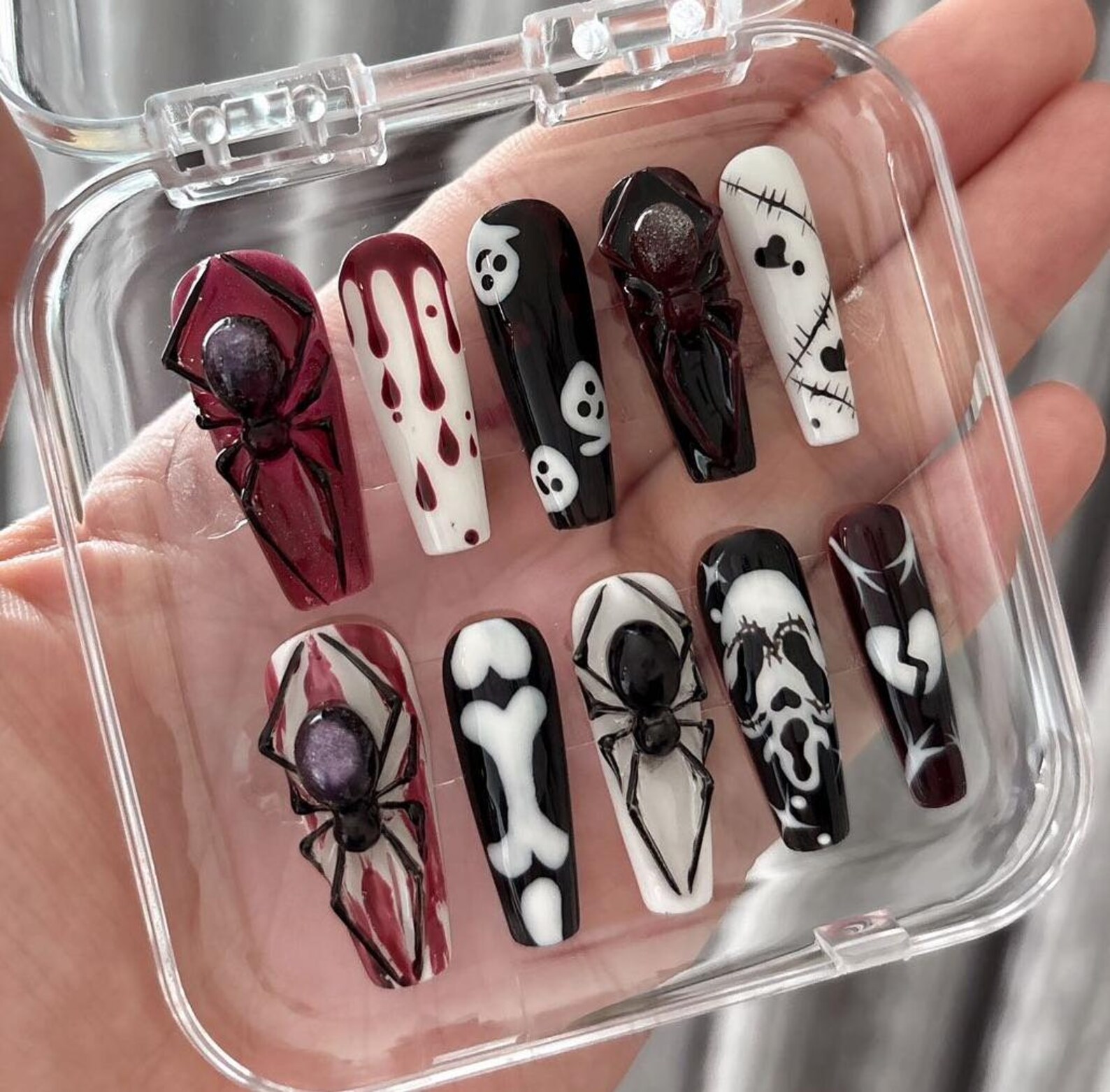 Luxury 3D Spider With Grimace Press on Nail/ Vivid Spider With Heart ...