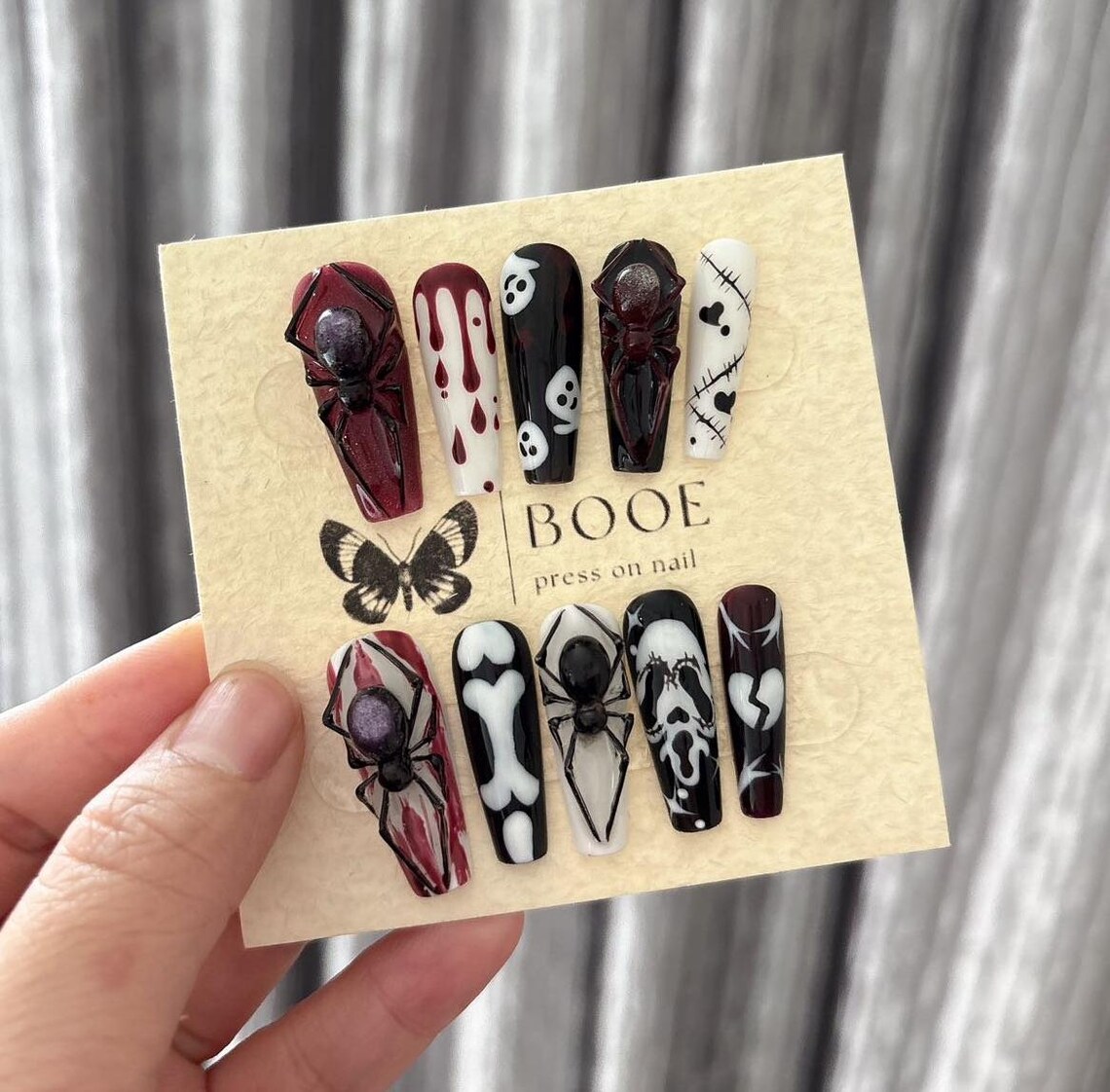 Luxury 3D Spider With Grimace Press on Nail/ Vivid Spider With Heart ...