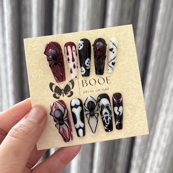 Luxury 3D Vivid Spider Press on Nail/ Hand-painted Spider and Spider ...