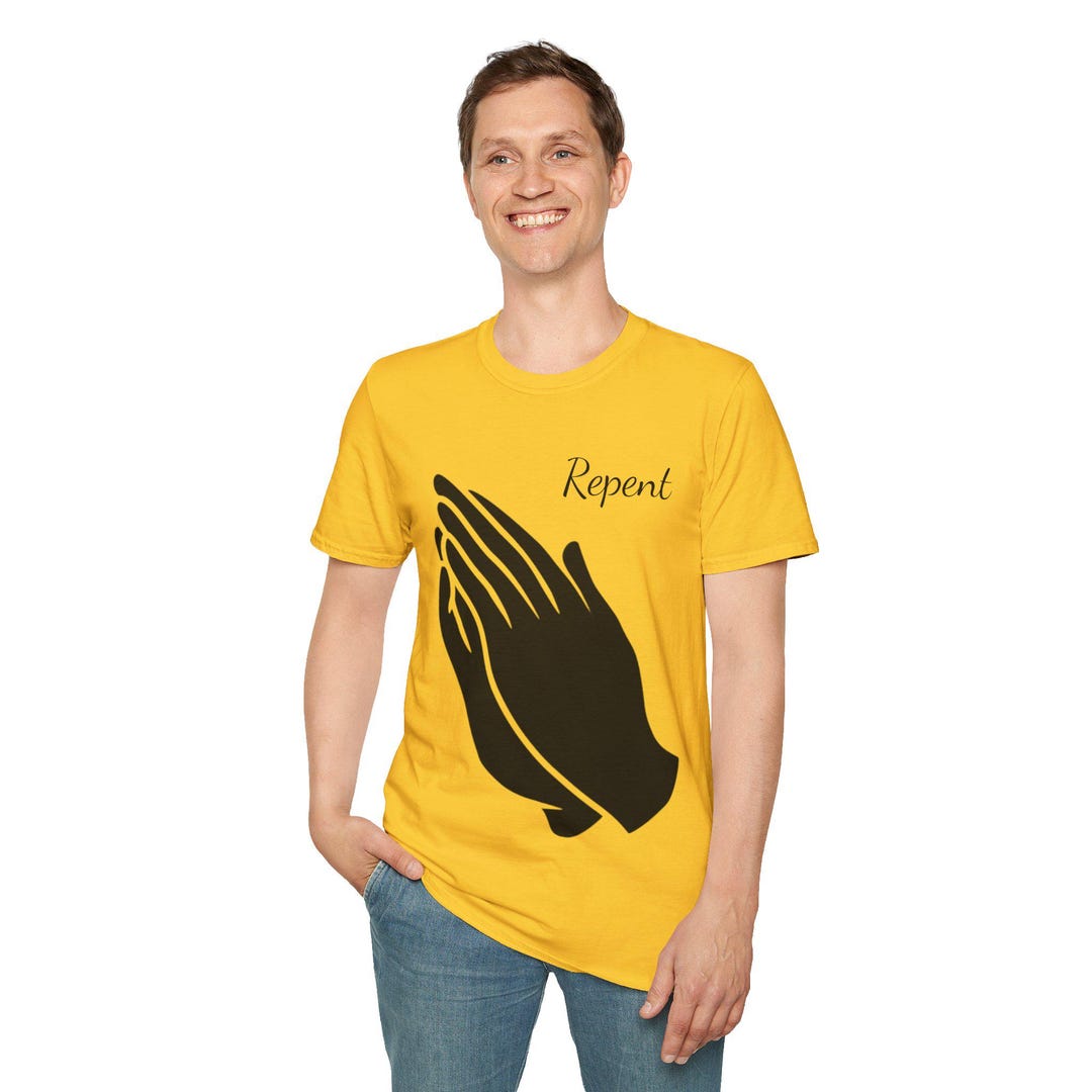 Repent Slogan Hands Clasped Unisex Softstyle T-shirt, Graphic Tee ...