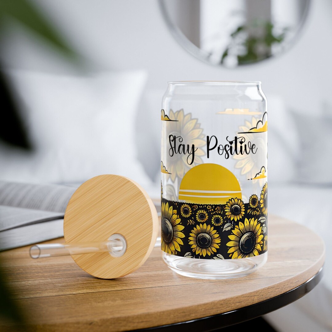 Stay Positive Sunflower Motivational 16oz Coffee Glass, Gift for a ...