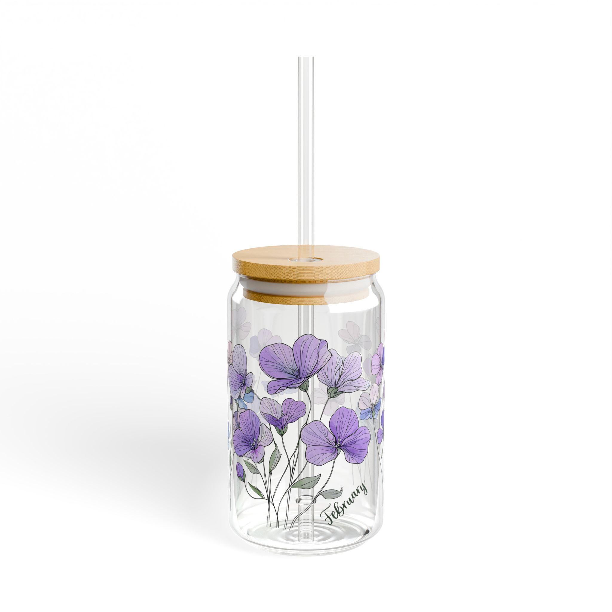 February Birth Month Flower Glass Tumbler Gift, Iced Coffee Glass Gift ...