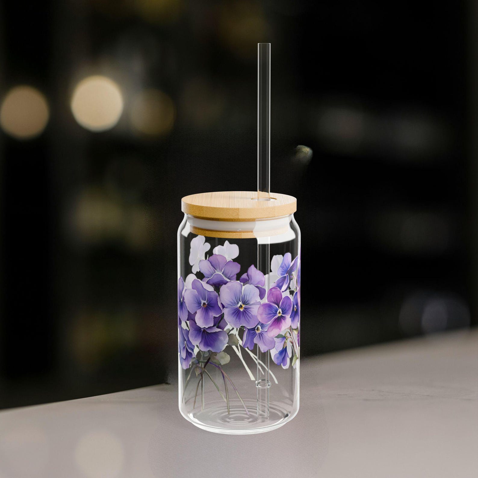 Violet Flower Sipper Glass, 16oz - February Month Birth Flower, Flower ...