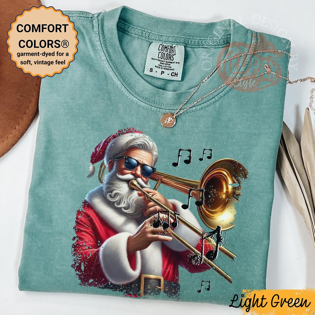 Santa Trombone Shirt Christmas Music Tee Funny Holiday Band Top ...
