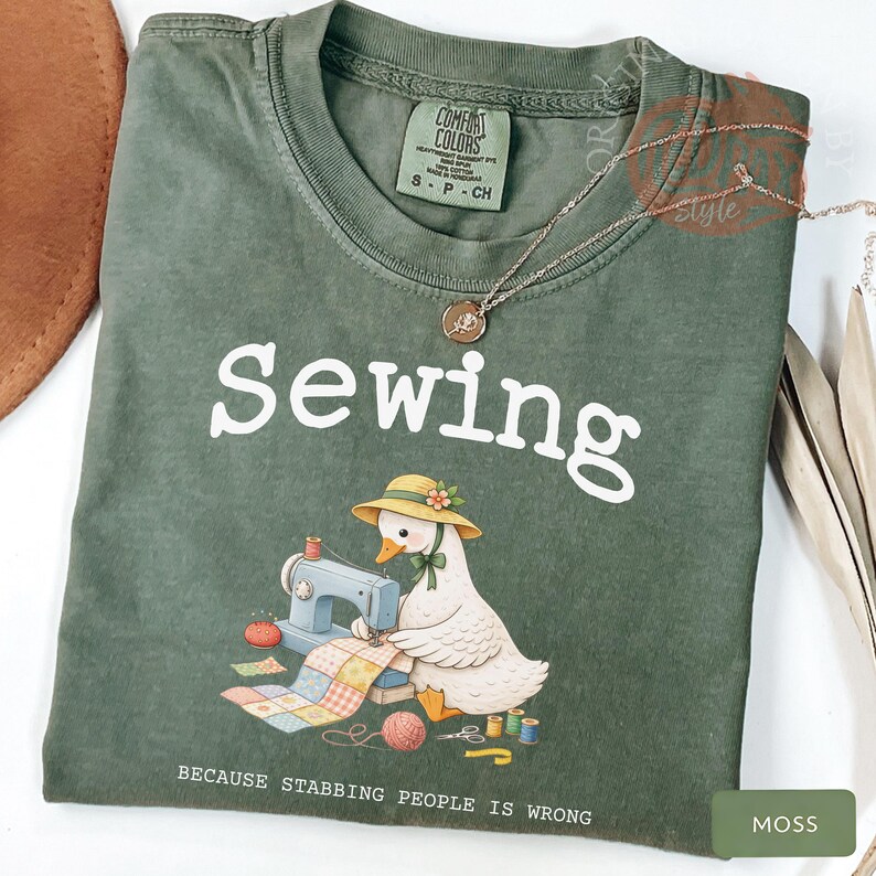 Funny Sewing Goose Shirt, Sewing Because Stabbing People is Wrong Tee ...