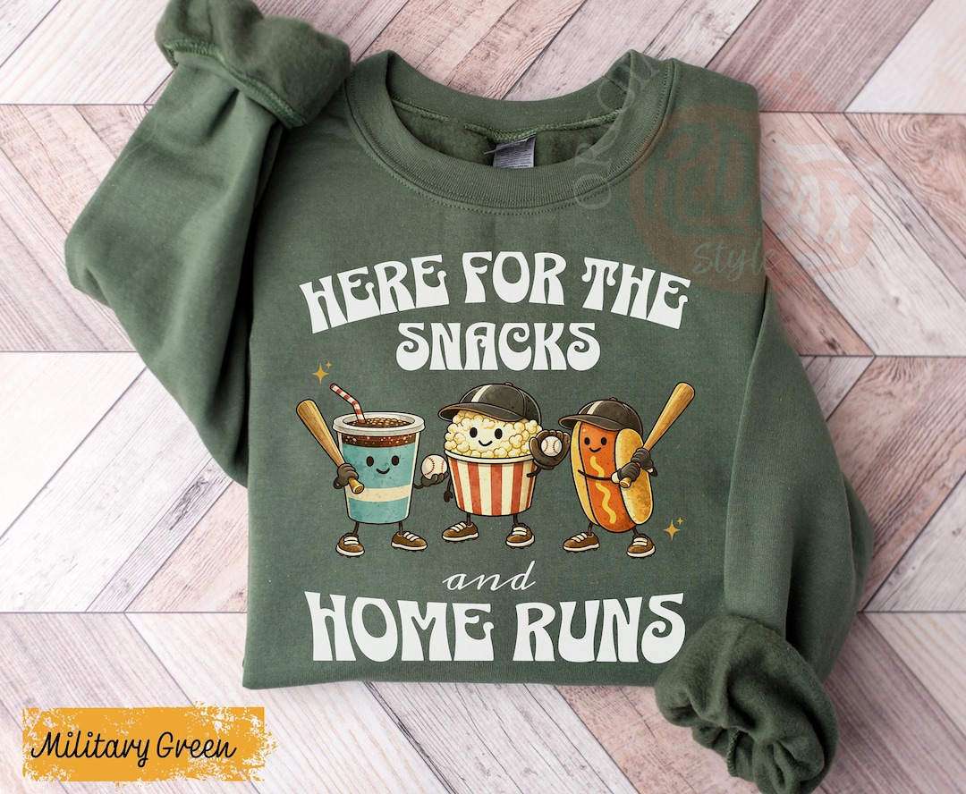 Here for the Snacks and Home Runs Sweatshirt, Baseball Snack Crewneck ...