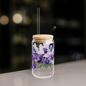 Violet Flower Sipper Glass, 16oz - February Month Birth Flower, Flower ...
