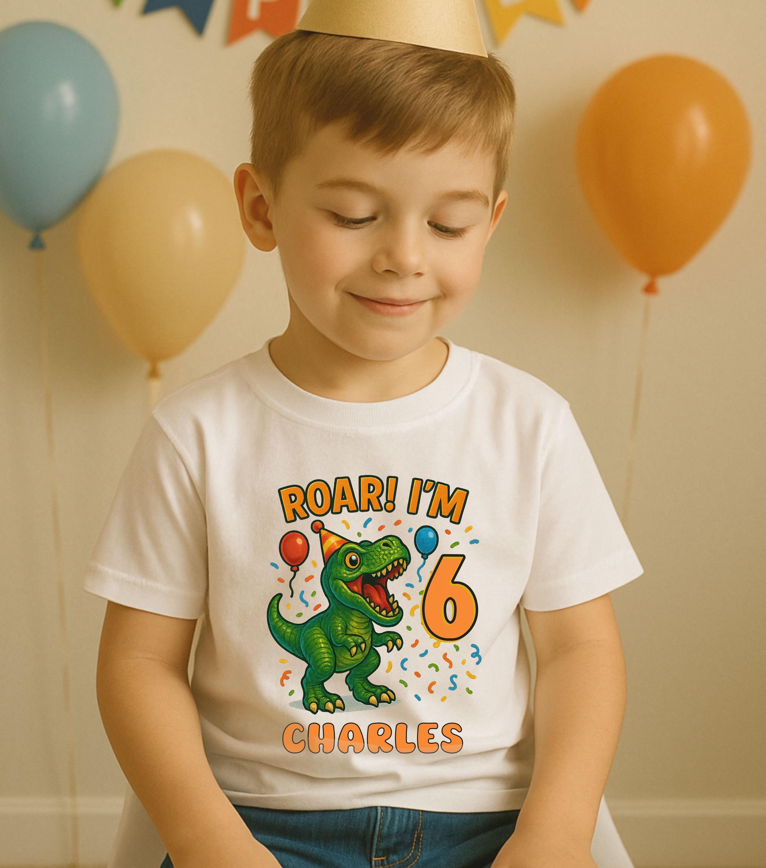 Custom Dino Birthday Shirt Kids | Dinosaur Party Crew T-shirt | Roar ...